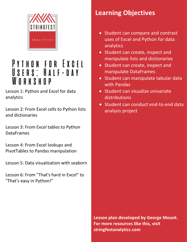 Learning guide: Python for Excel users, half-day workshop - Stringfest Analytics