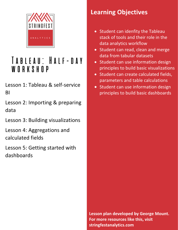 Learning Guide Introduction To Tableau Half Day Workshop Stringfest Analytics