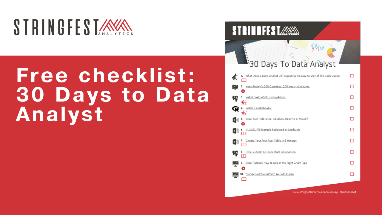 Free checklist: 30 Days to Data Analyst - Stringfest Analytics