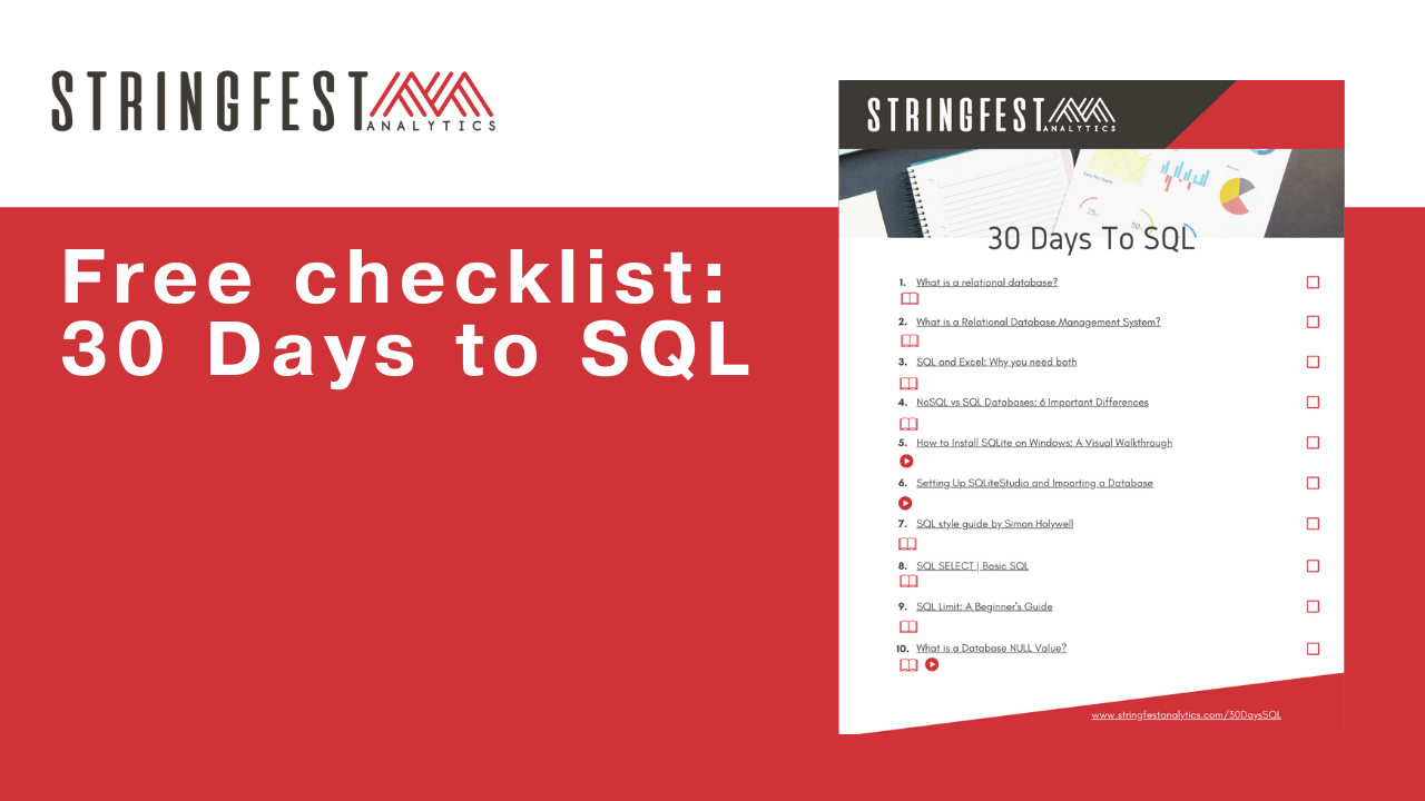 Free checklist: 30 Days to SQL Data Analyst - Stringfest Analytics
