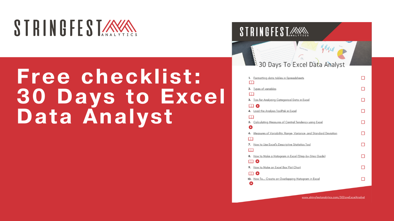 Free checklist: 30 days to Excel data analyst - Stringfest Analytics